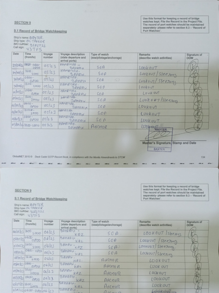 Bridge Watchkeeping Log Template | PDF | Shipping | Water Transport
