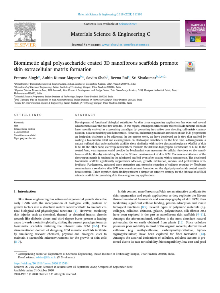 Biomimetic Scaffolds for Skin Engineering | PDF | Tissue Engineering ...