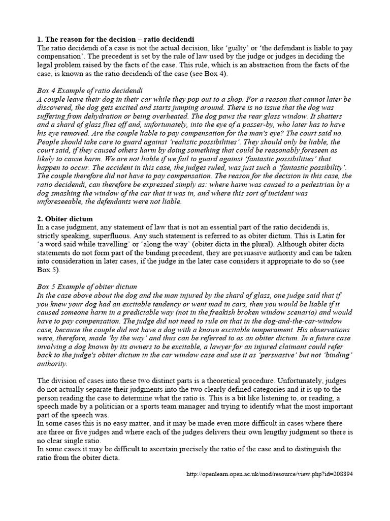 Ratio Decidendi and Obiter Dictum | PDF | Obiter Dictum | Precedent