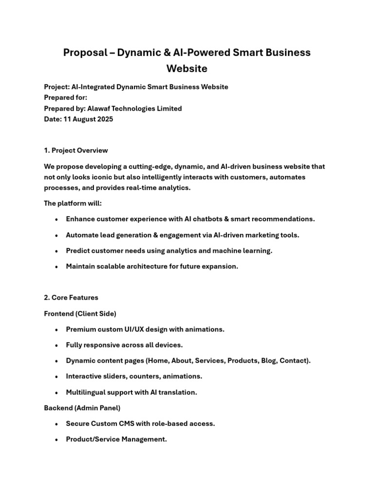 AI-Powered Smart Business Website Proposal | PDF | Analytics ...