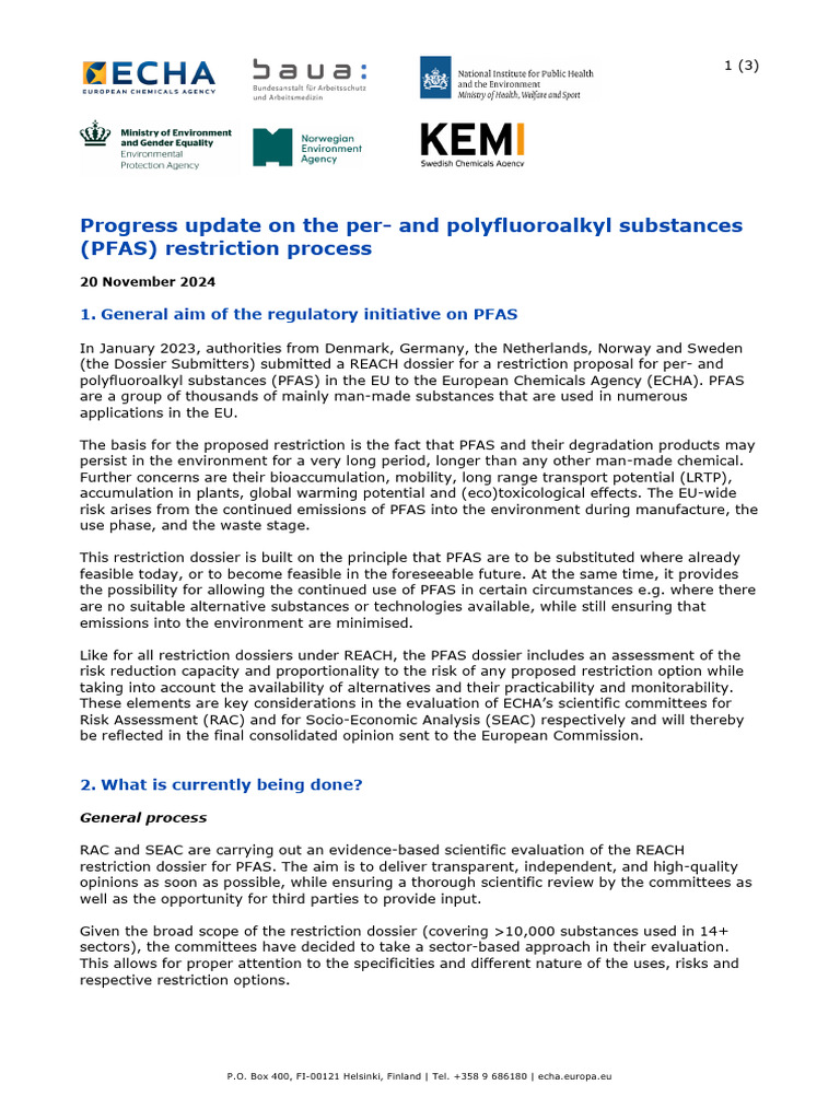Pfas Status Update Report en | PDF | Risk | European Economic Area