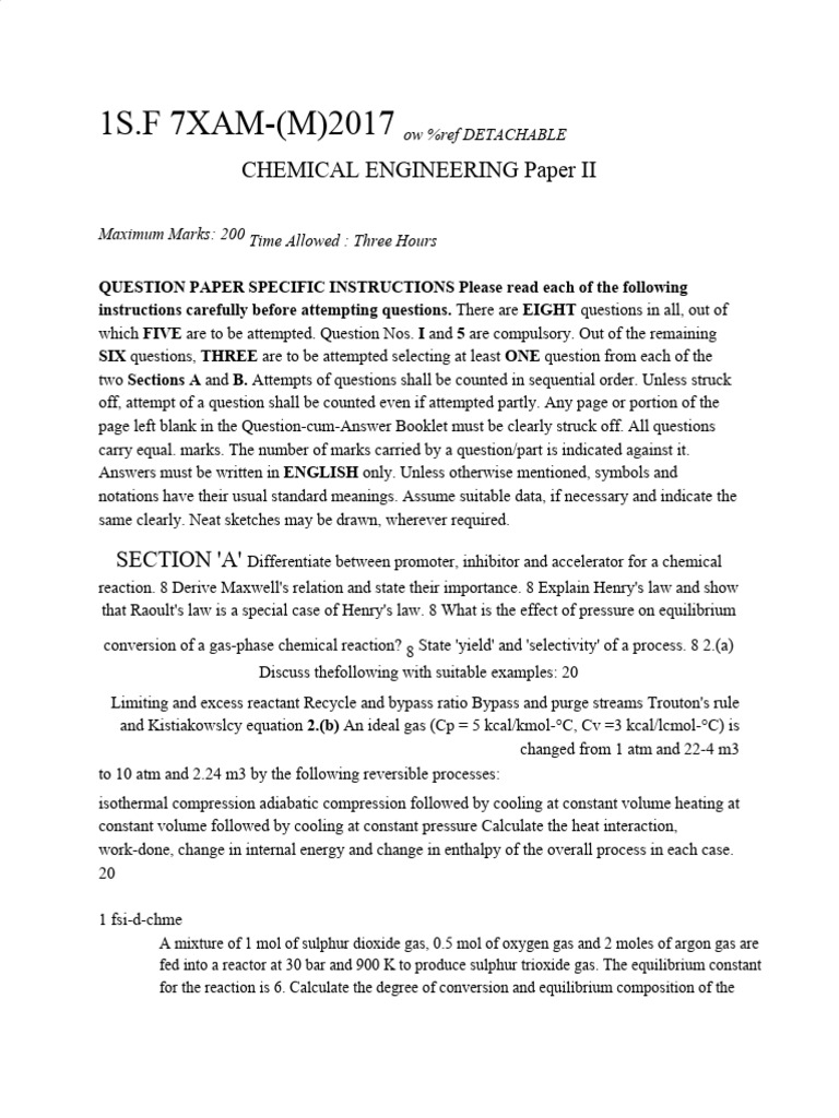 Barc Chemical Engineering Paper II Previous Year Paper | PDF | Chemical ...