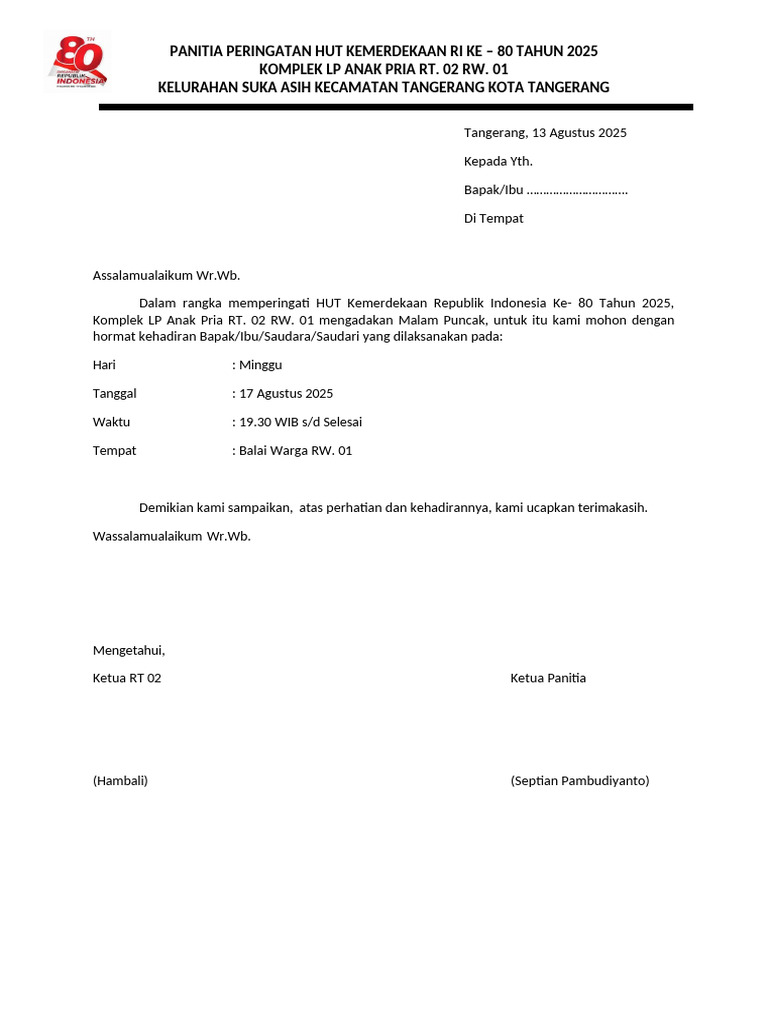 Surat Undangan Agustusan | PDF