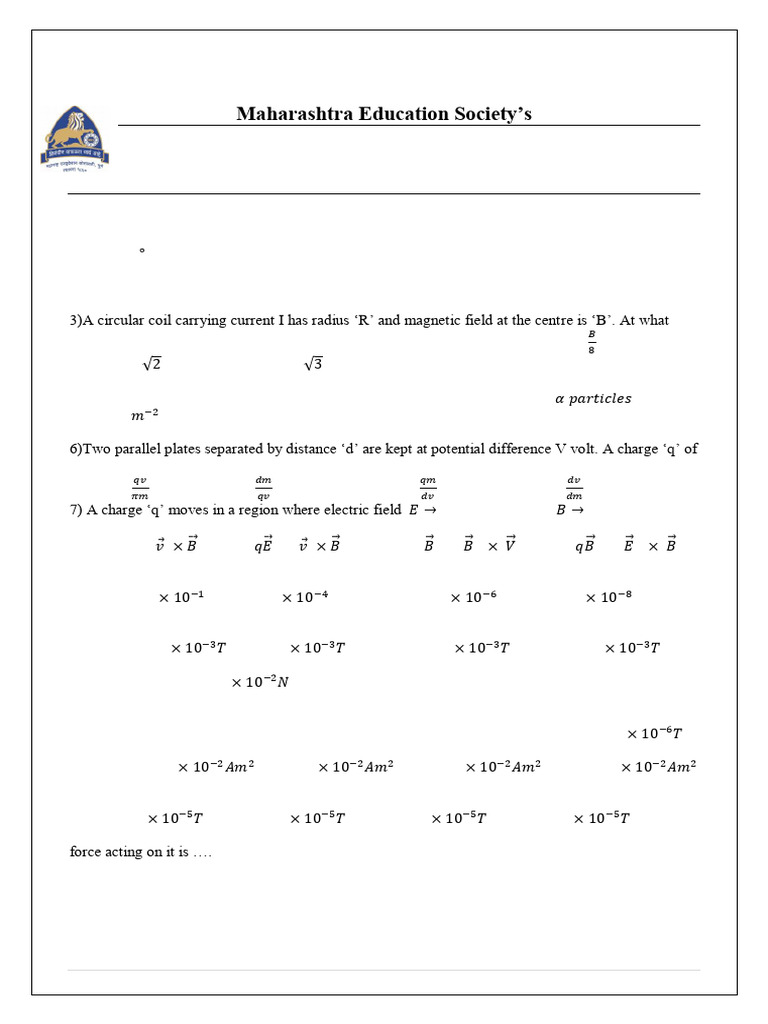 Magnetic Field MCQs for Physics Students | PDF | Magnetic Field ...