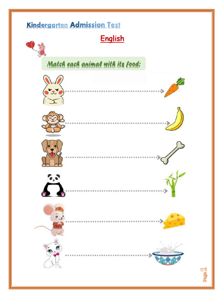 Grade 1 Admission Test Worksheet | PDF