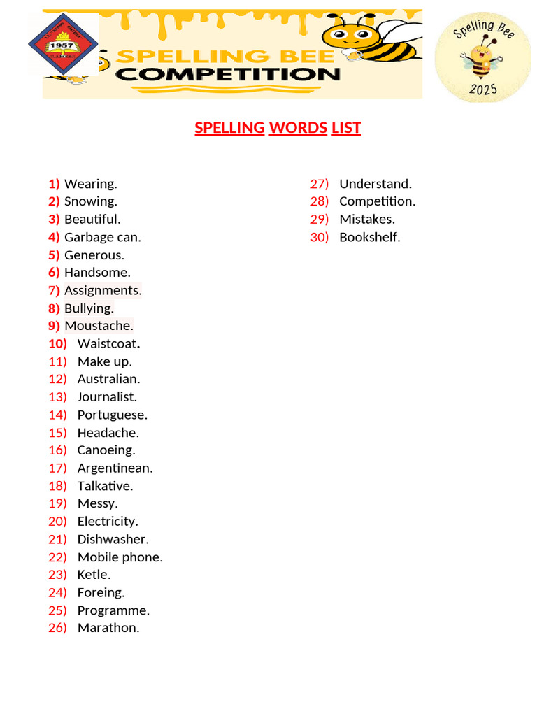 Spelling Words for Vocabulary Building | PDF