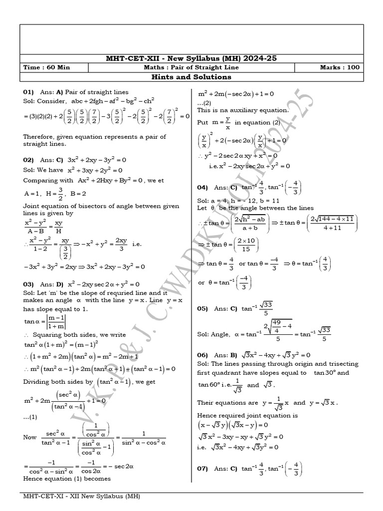 Pair of Straight Line Sol | PDF | Geometric Shapes | Geometry