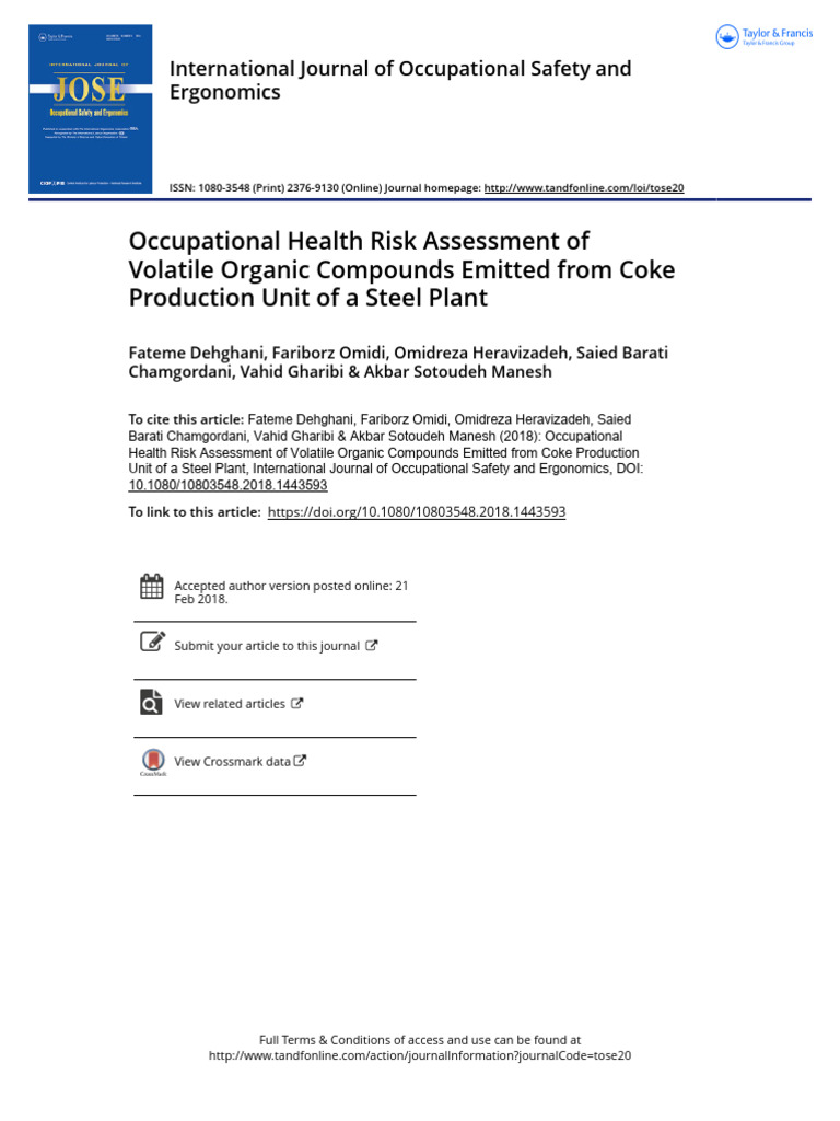 Occupational Health Risk Assessment of Volatile Organic Compounds ...