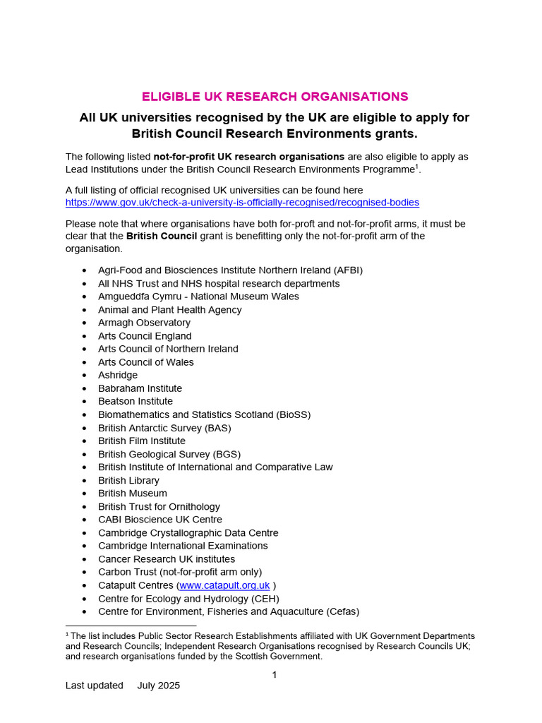 Research Environments Grants 2025-26 - Eligible UK Research ...