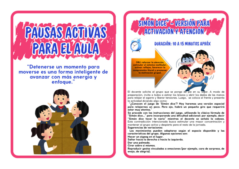 Ejemplos de Pausas Activas en el Aula | PDF