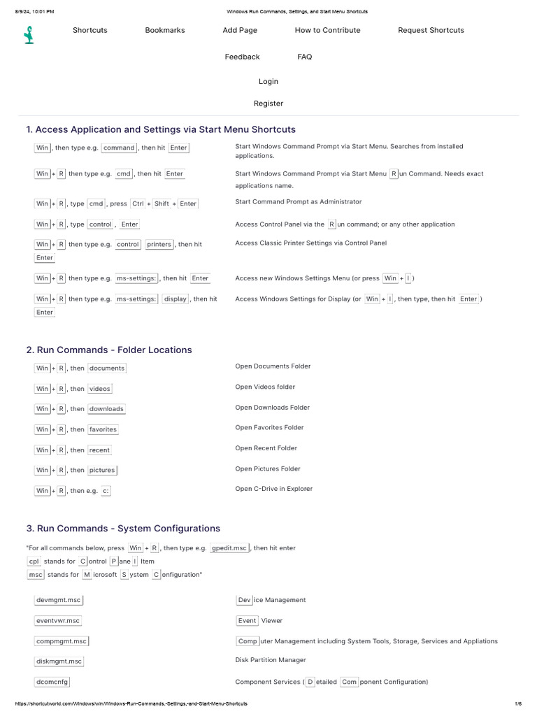Windows Run Commands for Settings Access | PDF | Microsoft Windows ...