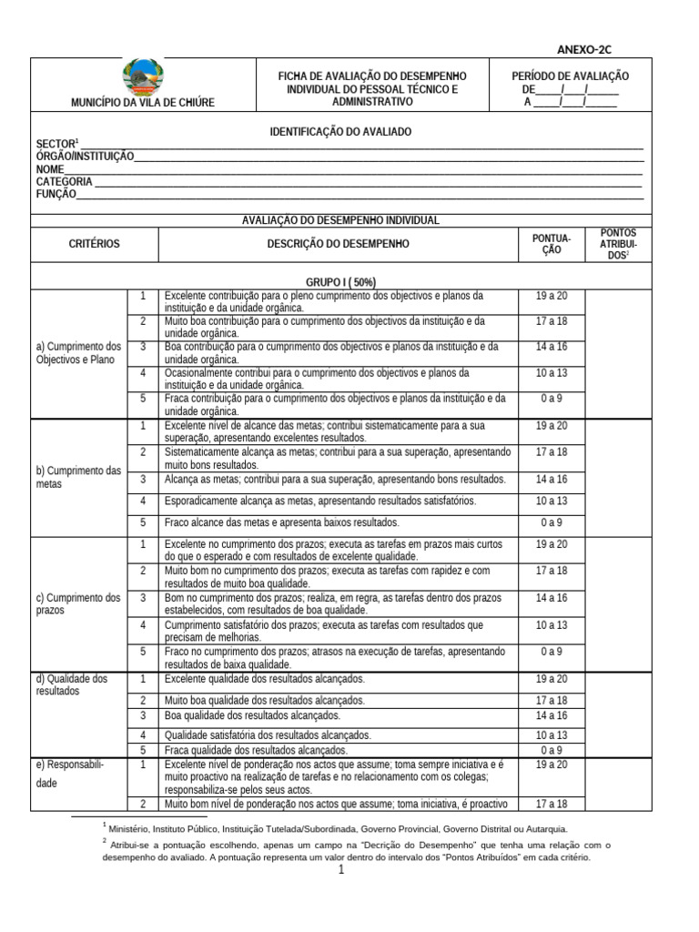 SIGEDAP Ficha de Avaliacao Chefia e Direccao-23 Jul 09 | PDF | Inovação ...
