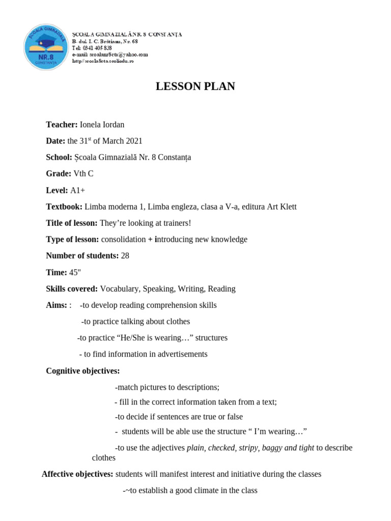 LESSON PLAN Clothes Cls 5 | PDF | Learning | Human Communication