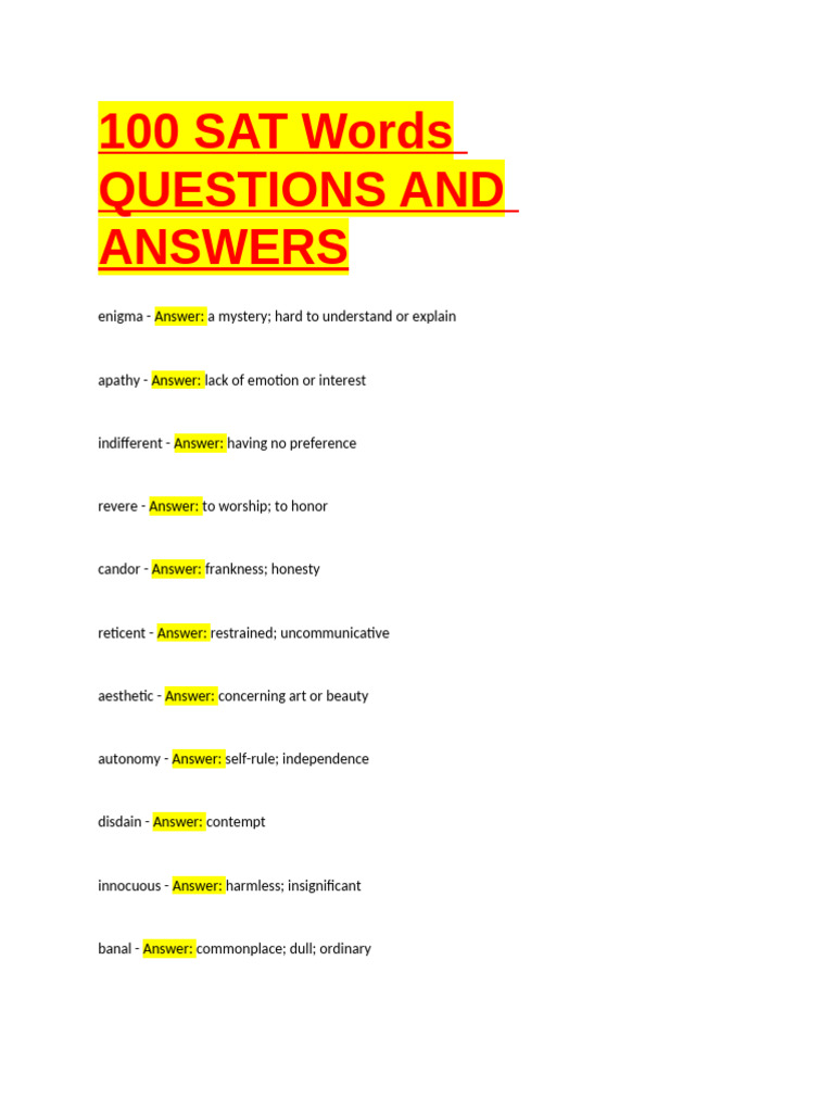 100 SAT Vocabulary Q&A | PDF