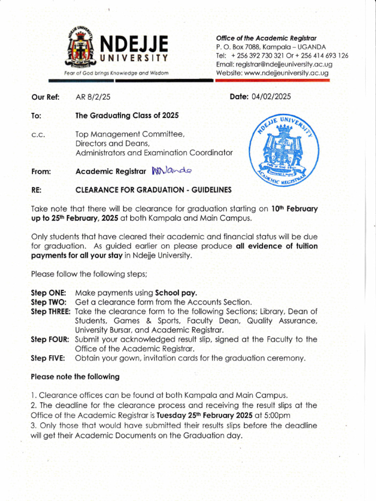 Graduation Clearance Guidelines 2025 | PDF