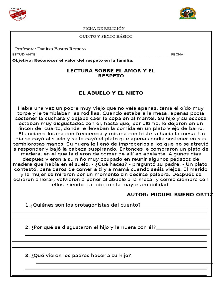 Lectura Sobre El Amor y El Respeto Sexto y Quinto Básico 2021 | PDF