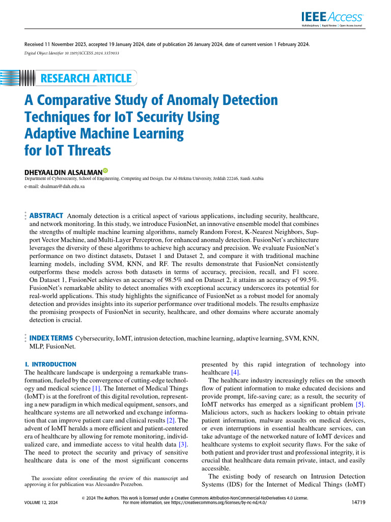 A Comparative Study of Anomaly Detection Techniques For IoT Security Using Adaptive Machine ...