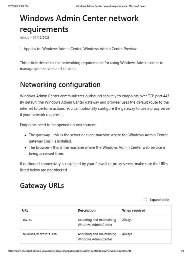 Windows Admin Center Network Ports Guide | PDF | Microsoft Azure ...