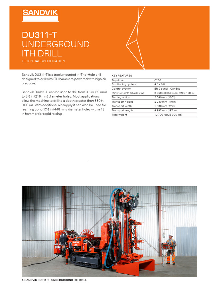 Sandvik DU311-T Technical Specifications | PDF | Drill | Pump