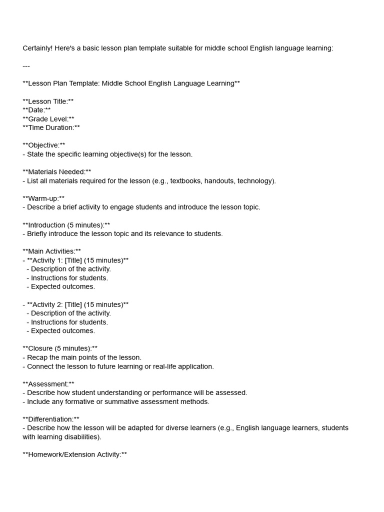 Lesson Plan Template Samples PDF | PDF