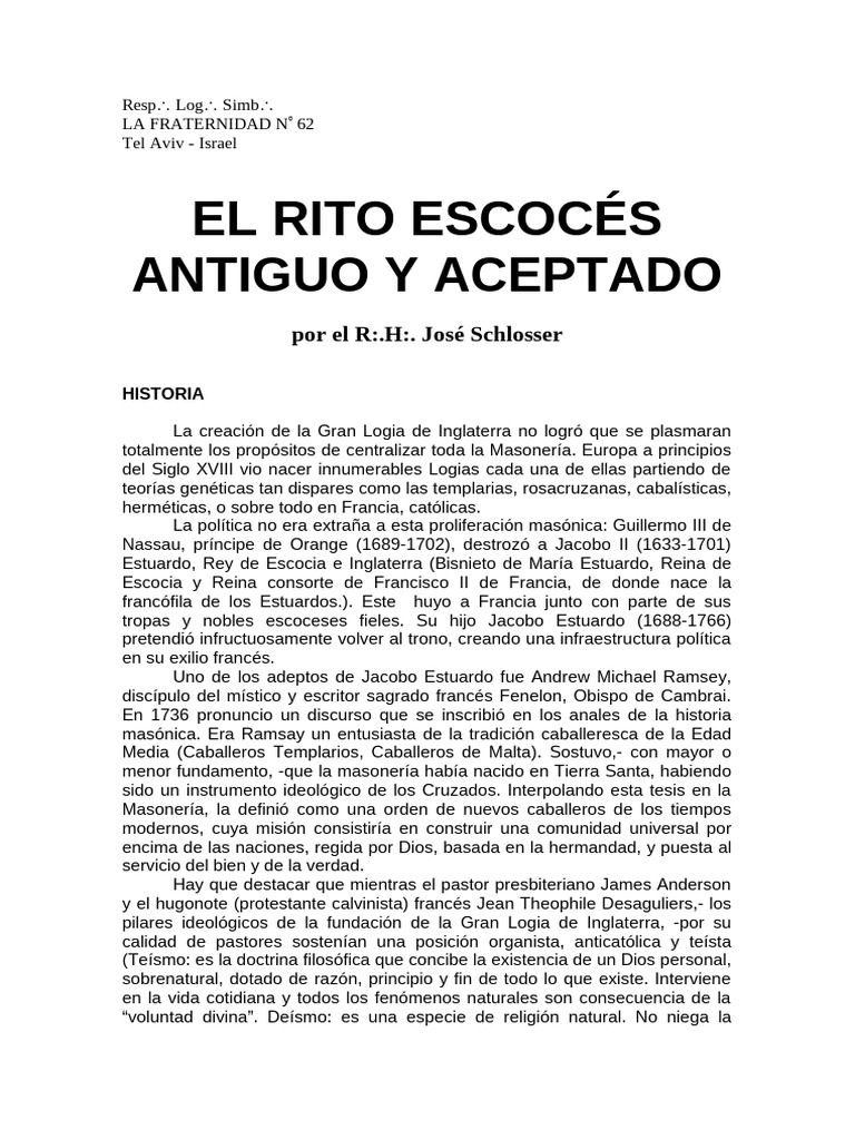 Historia del Rito Escocés Masónico | PDF | Masonería