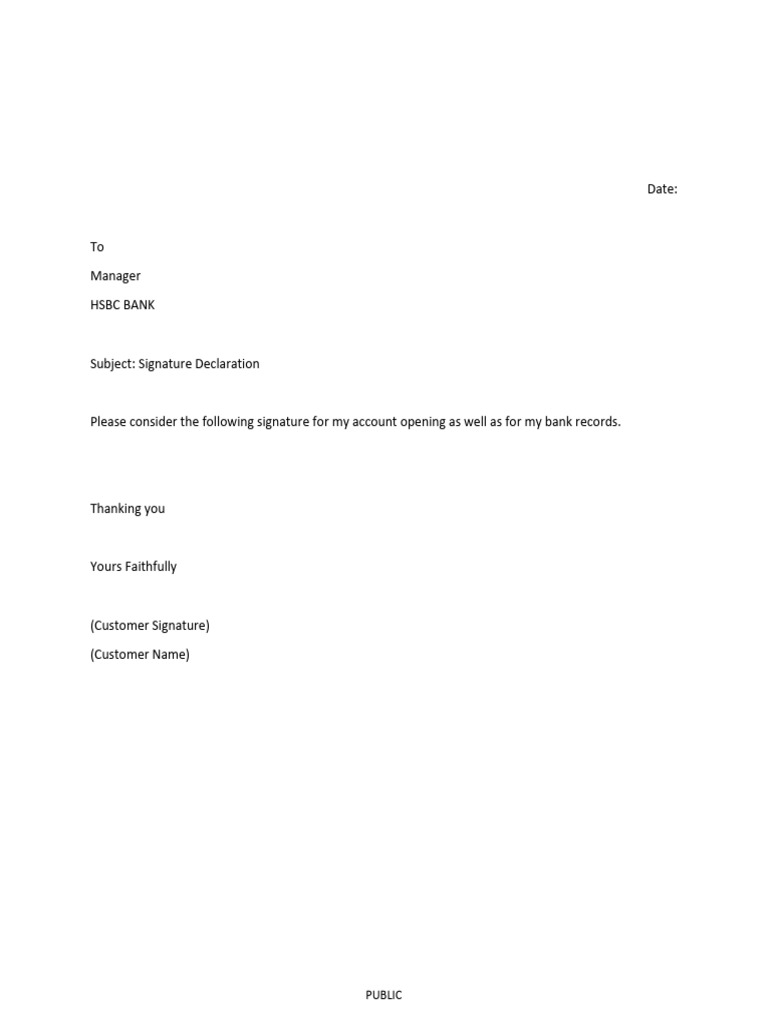 Signature Declaration for HSBC Account | PDF