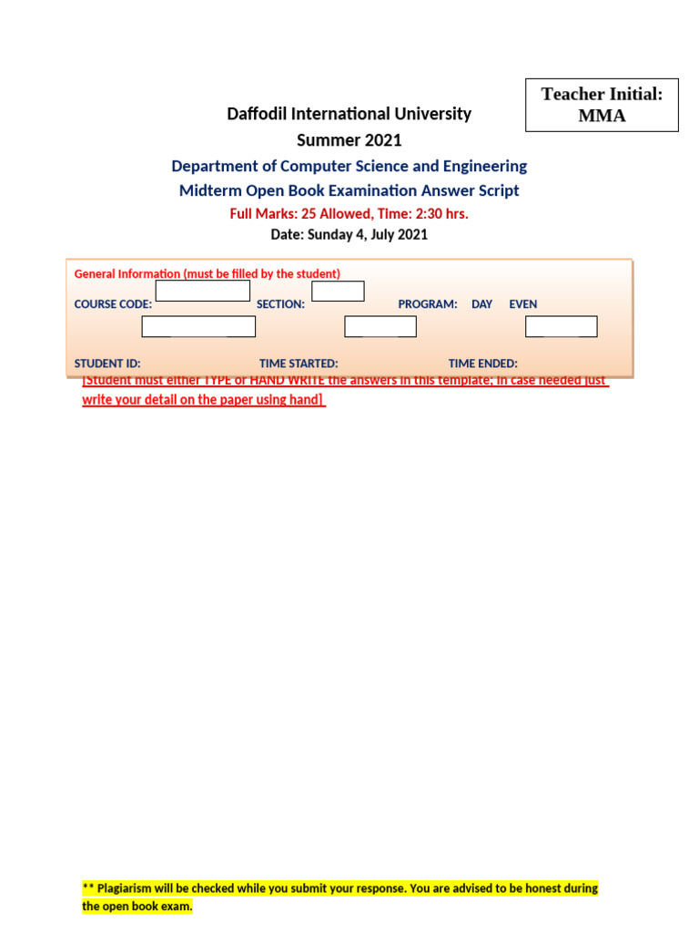 Online - Exam - Response - Submission - Template - Summer - 2021 | PDF