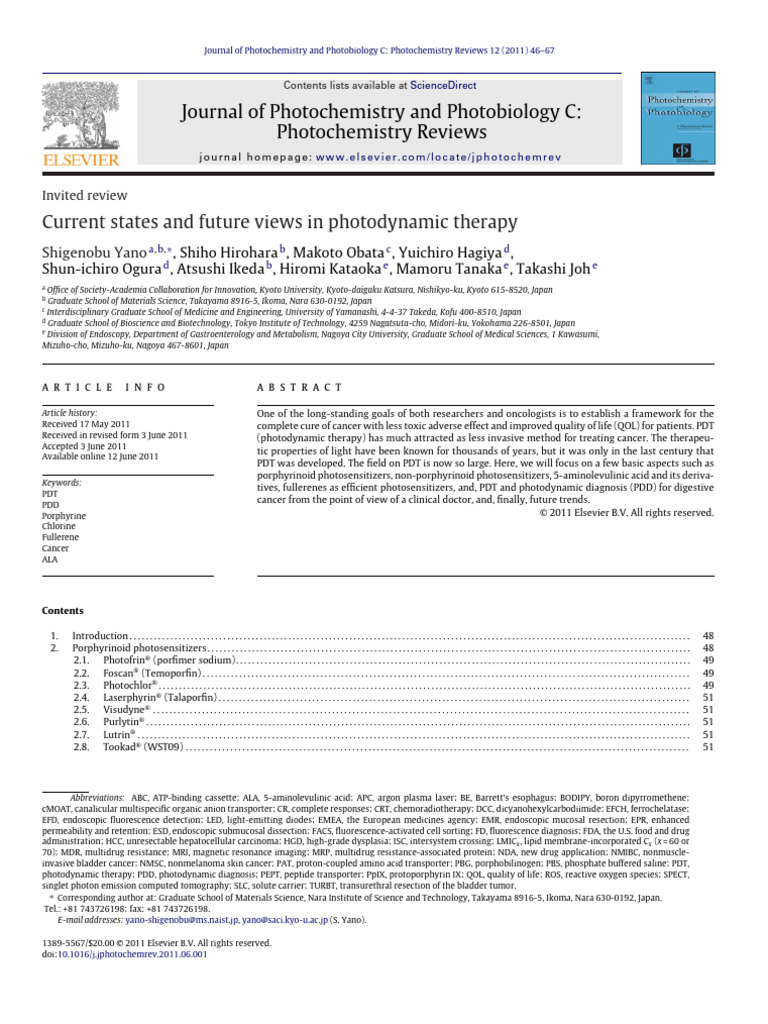 Review (Photochem. Photobiol. C. Yano Et Al 12 (2011 46-67) | PDF