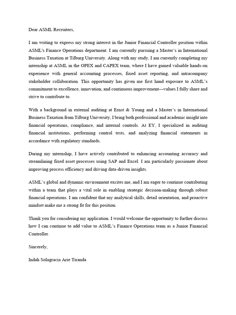 ASML Motivation Letter | PDF