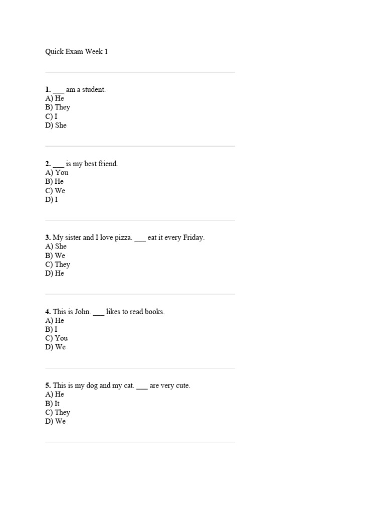 Week 1 Quick Exam: English Basics | PDF