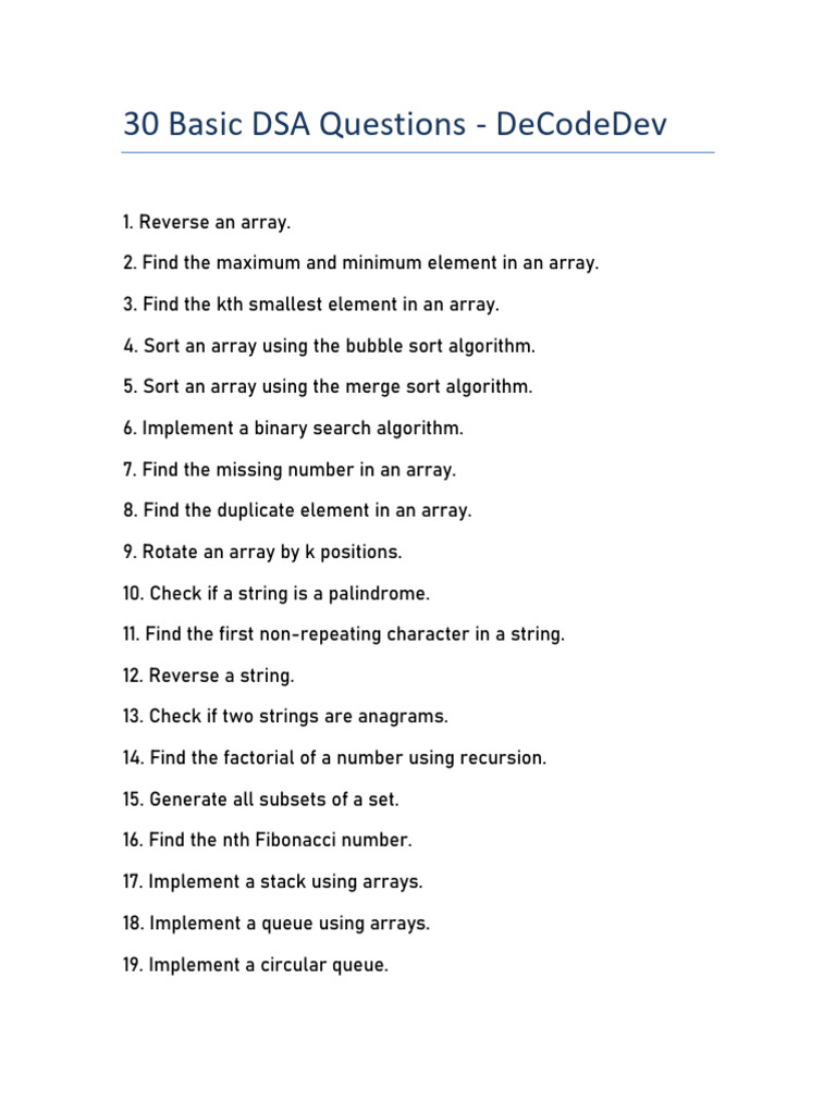 Basic DSA Questions | PDF