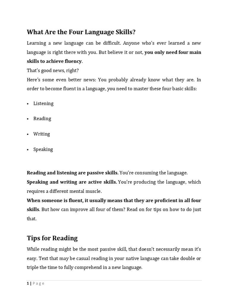The Four Language Skills | PDF | Second Language | Foreign Language