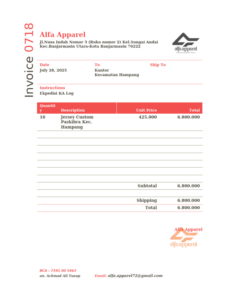 Invoice - Jersey Paskibra Hampang Real | PDF