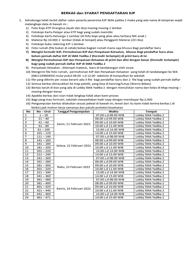 Daftar Calon Penerima KJP, Formulir Dan Syarat Pemberkasan KJP | PDF