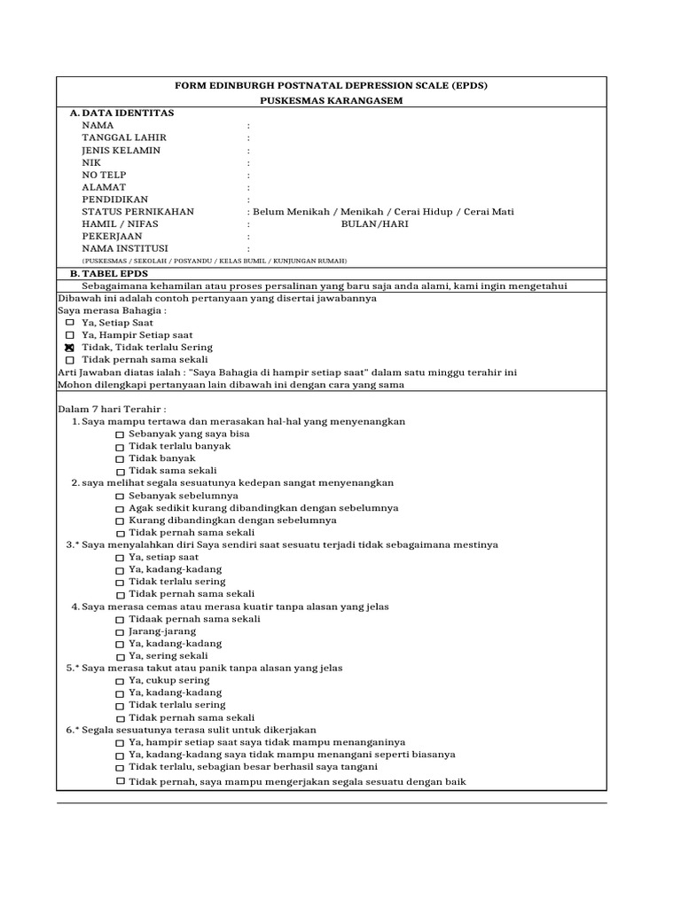 Formulir EPDS untuk Ibu Nifas | PDF
