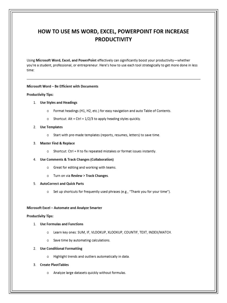 How To Use MS Word, Excel, PowerPoint For Increase Productivity | PDF ...