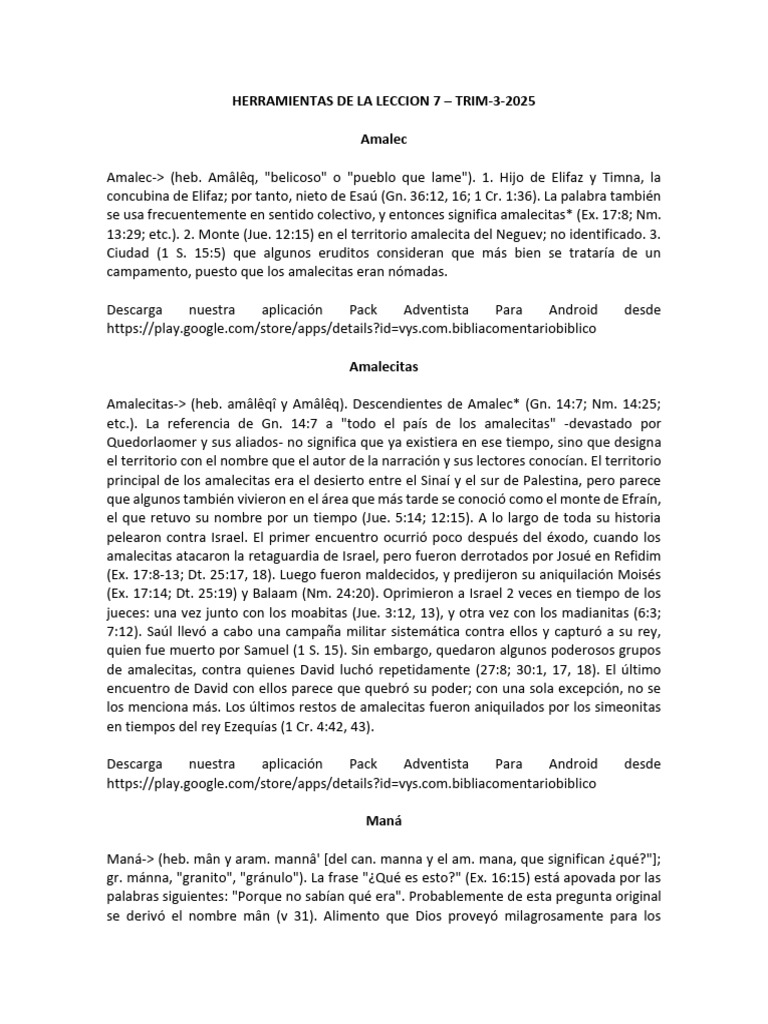Herramientas de la Lección 7: Amalec y Maná | PDF | Moisés | Libro del ...