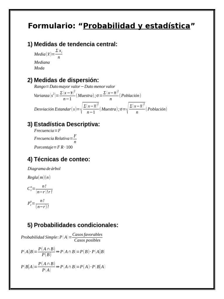 Formulario de Probabilidad y Estadística | PDF