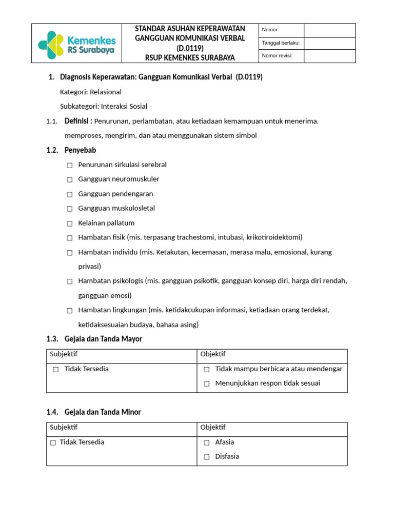 SAK Gangguan Komunikasi Verbal (D.0119) | PDF