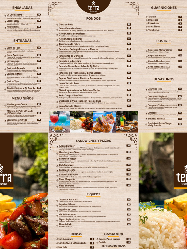 Carta Terra: Menú Variado y Delicioso | PDF | ensalada | Alimentos