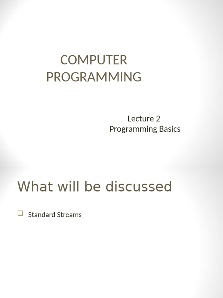 Week 02 Lecture02 ProgrammingBasics 01102020 033512pm | PDF | Computer ...