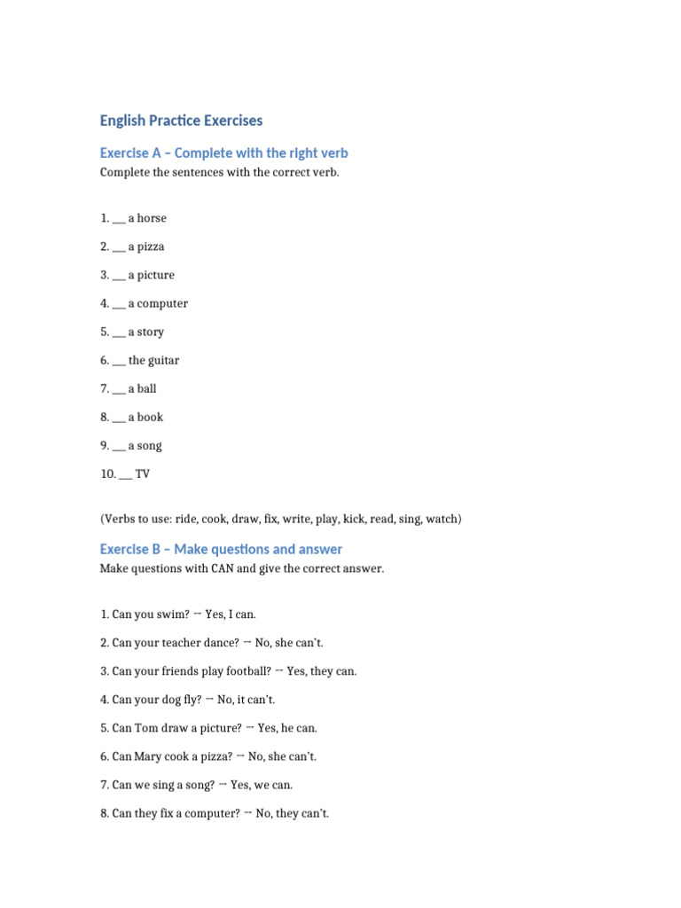 English Practice Exercises PDF | PDF