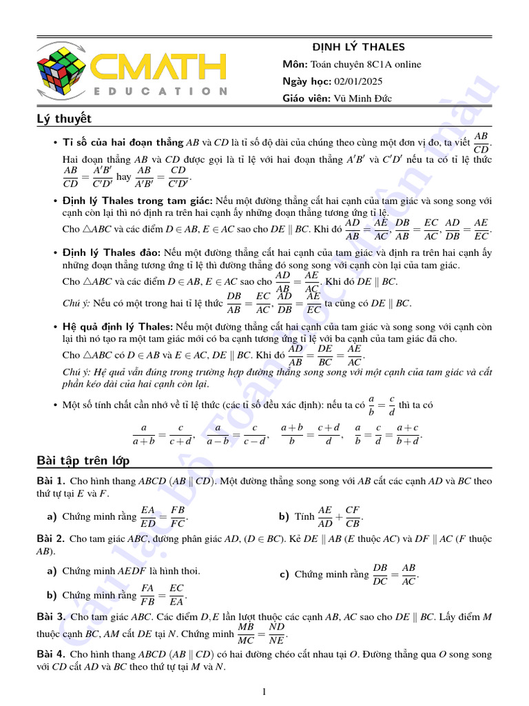 26. Ngày 02-01-2025 - Định Lý Thales 1 | PDF