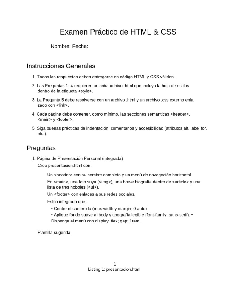 Examen HTML Css | PDF | Desarrollo web | Red mundial