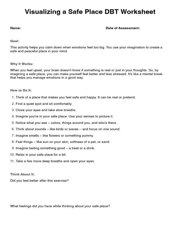 Safe Place Visualization DBT Worksheet | PDF