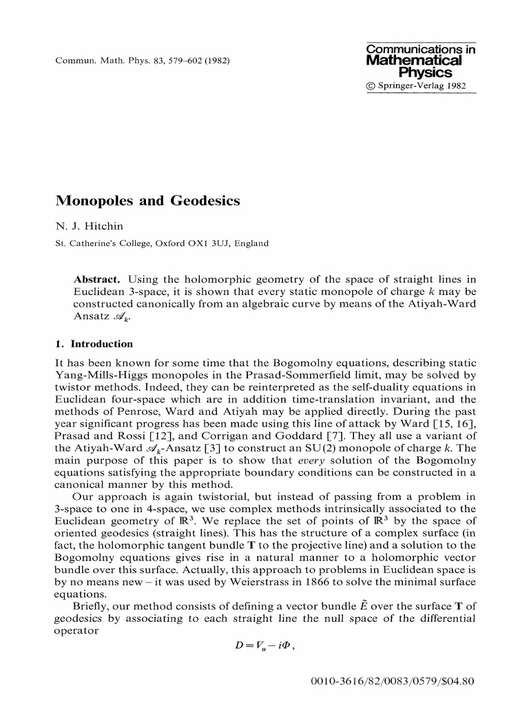 (Hi1) Monopoles and Geodesics | PDF | Vector Space | Differential Geometry