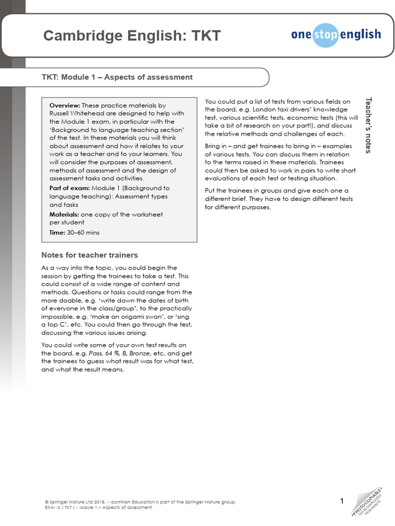 TKT Module 1 Aspects of Assessment | PDF | Educational Assessment | Language Education