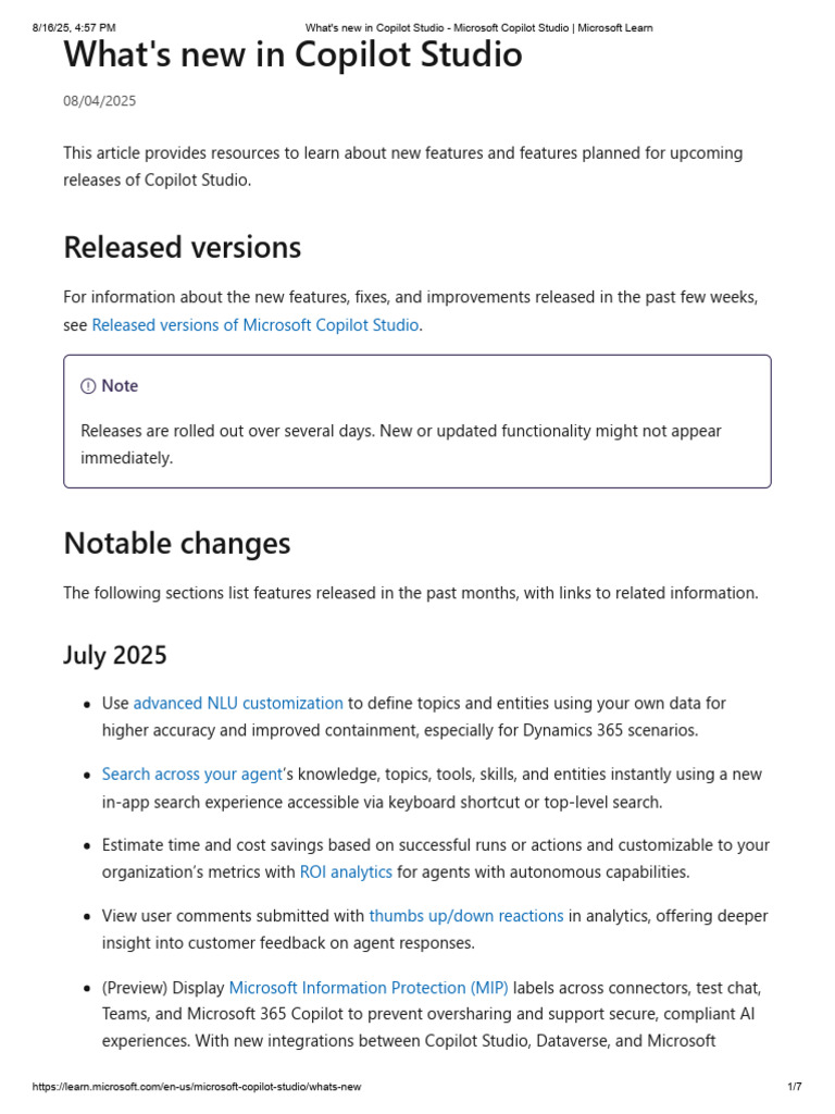 Copilot Studio: Latest Feature Updates | PDF | Artificial Intelligence ...