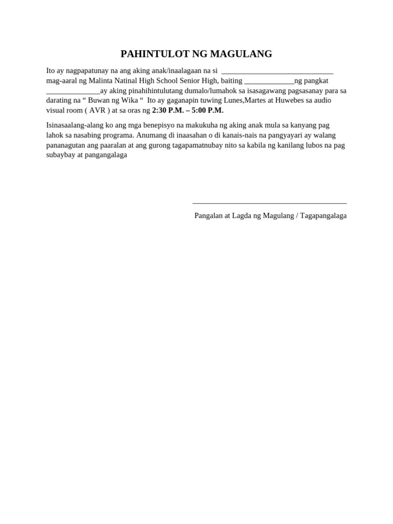 Pahintulot NG Magulang | PDF