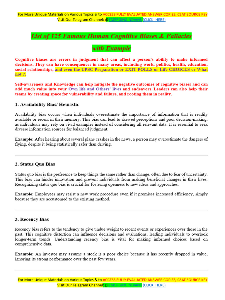 List of 125 MostFamous HumanBiases | PDF | Bias | Decision Making